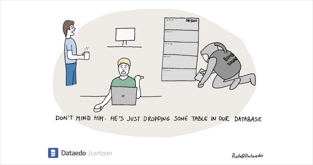 Cautious dropping tables - Dataedo Data Cartoons