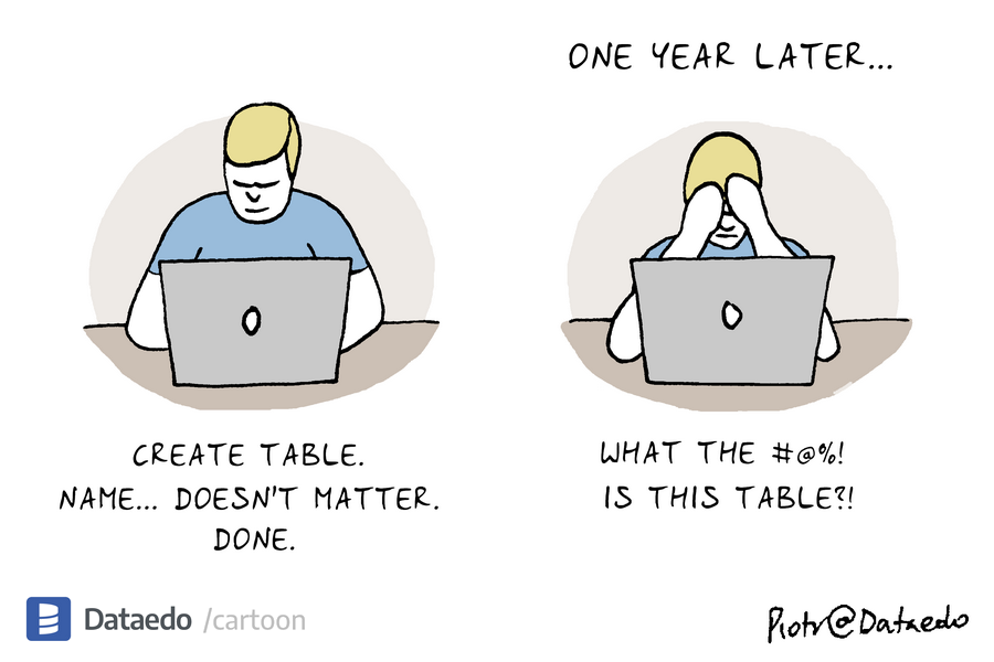 Table name does matter - Dataedo Data Cartoons